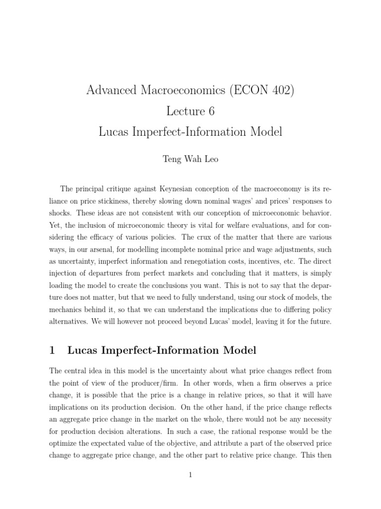 Lucas Imperfect-Information Model Analysis | PDF | Demand | Macroeconomics