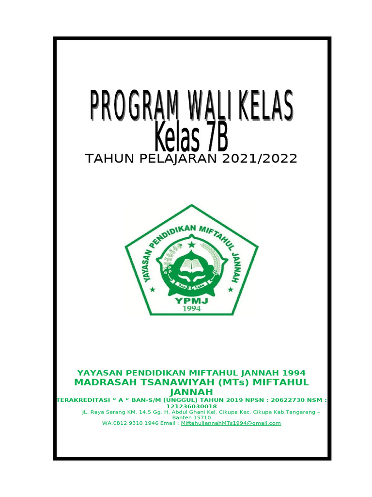 Program kerja Wali kelas 7B MJ | PDF