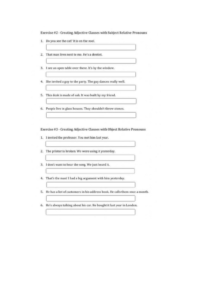 Adjective Clauses with Relative Pronouns | PDF