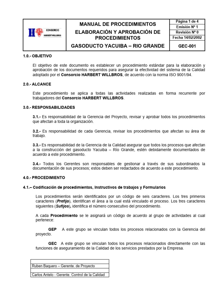 GEC-001 Rev 0 Elaboracion y Aprobacion de Procedimientos | PDF