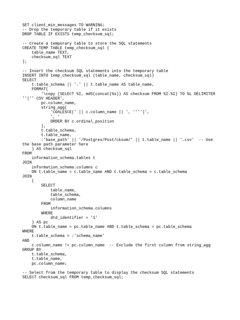 Checksum sql generator script | PDF
