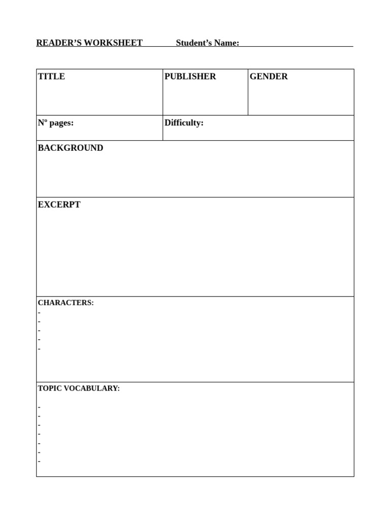 Readers Worksheet | PDF