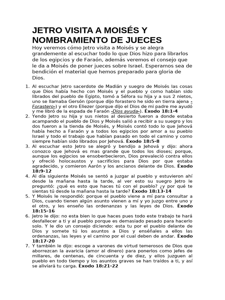 Jetro Visita A Moisés y Nombramiento de Jueces | PDF | Moisés | Libro ...