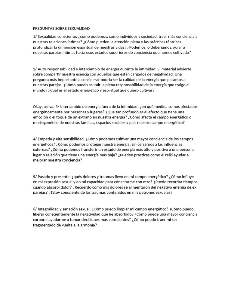 PREGUNTAS SOBRE SEXUALIDAD | PDF