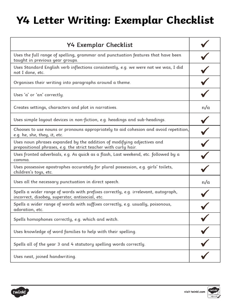 Y4 Exemplar Checklist | PDF | Noun | English Grammar