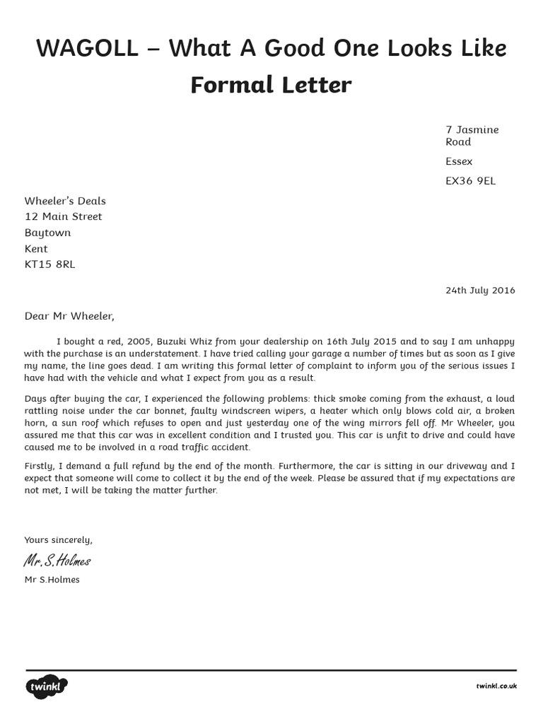 Wagoll Formal Letter Writing Sample - Ver - 1 | PDF