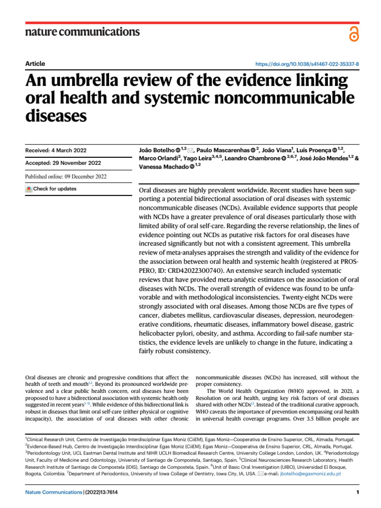 An Umbrella Review of The Evidence Linking Oral Health and Systemic ...