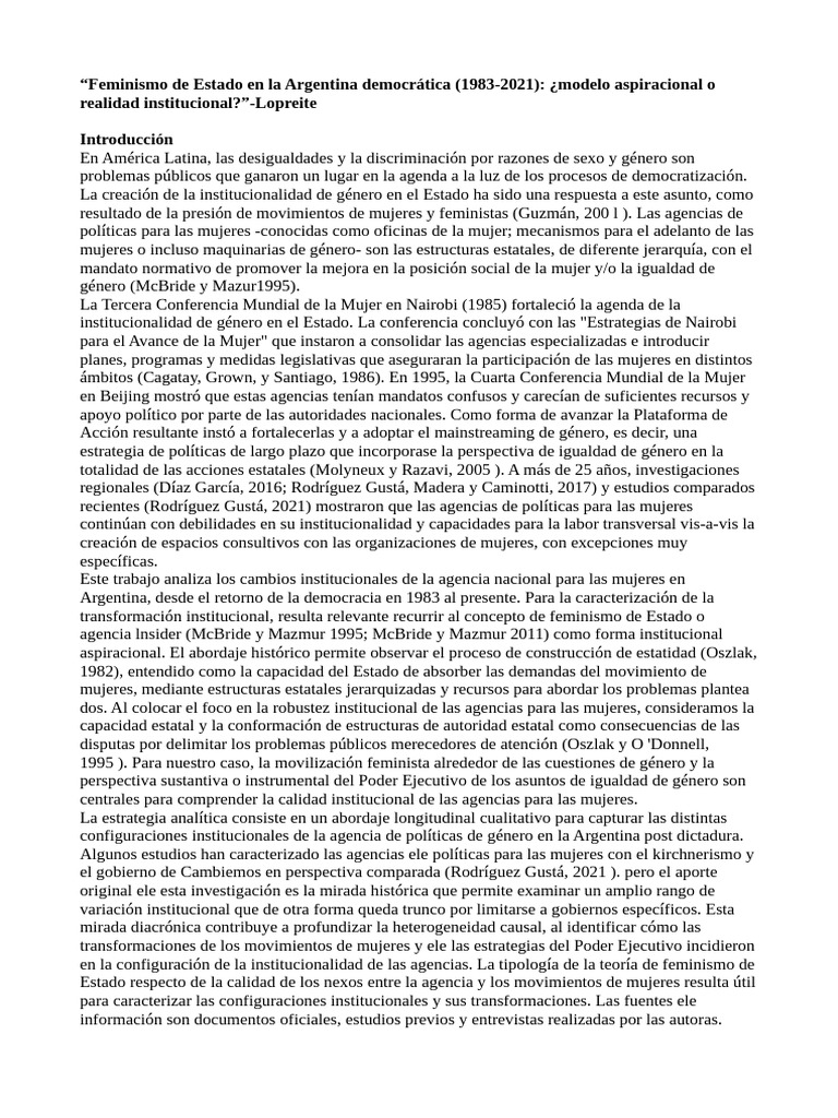 Feminismo de Estado en Argentina (1983-2021) | PDF | Feminismo ...