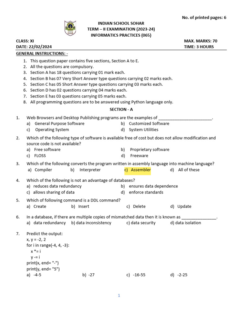 CLASS XI FINAL INFORMATICS PRACTICES 2023-24 | PDF | Value Added Tax | Table (Database)