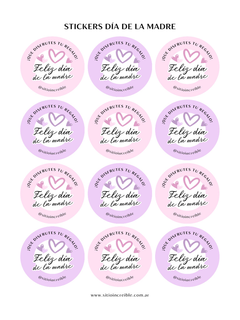 Documento A4 Stickers Día de La Madre Ilustrado Rosa Y Lila - 20250307 - 180056 - 0000 | PDF