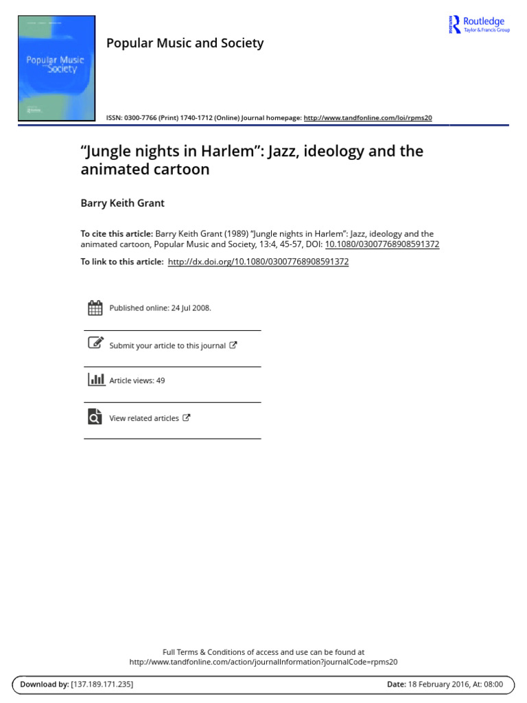 Jazz, Ideology and The Animated Cartoon | PDF | Jazz | Animation