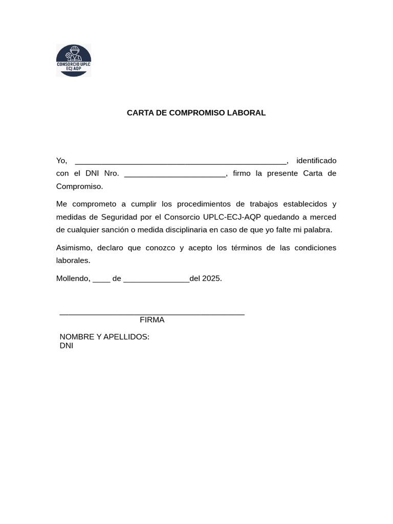 Modelo Carta de Compromiso Laboral | PDF