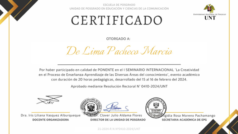Certificado PONENTE - 1 Marcio de Lima P | PDF