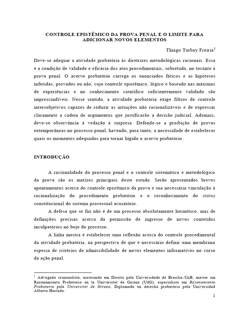 Controle Epistemico Da Prova Penal e o L | PDF | Prova (jurídico ...
