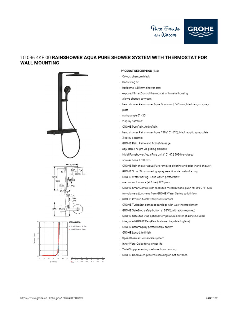 GROHE Specification Sheet 100964KF00 | PDF | Shower | Thermostat
