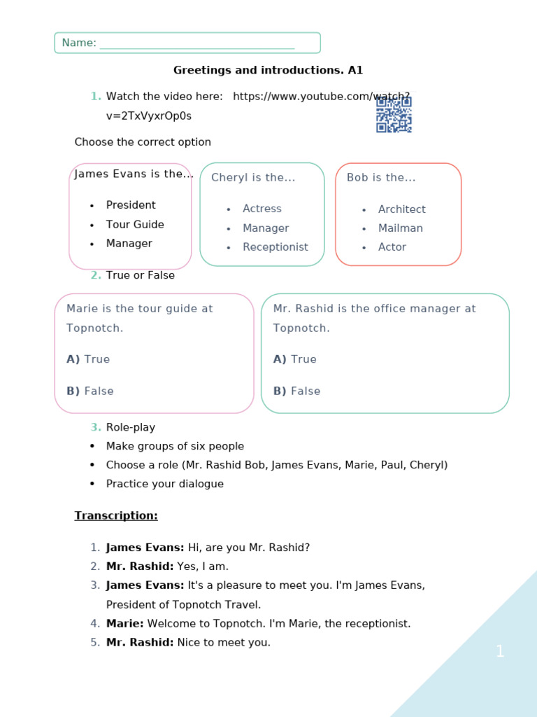 Greetings and Introductions Activities | PDF
