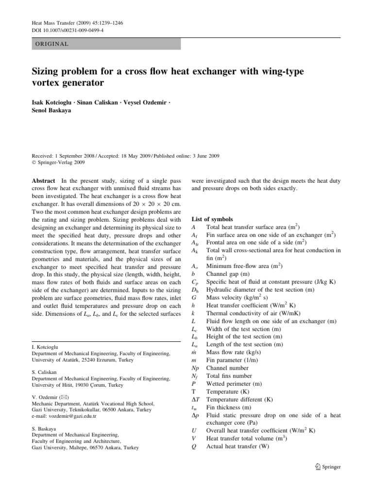 Sizing Problem For A Cross Flow Heat Exc | PDF | Heat Exchanger | Heat Transfer