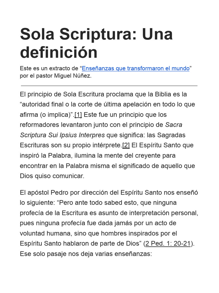 Sola Scriptura - Una Definición | PDF | Biblia | Martin Luther