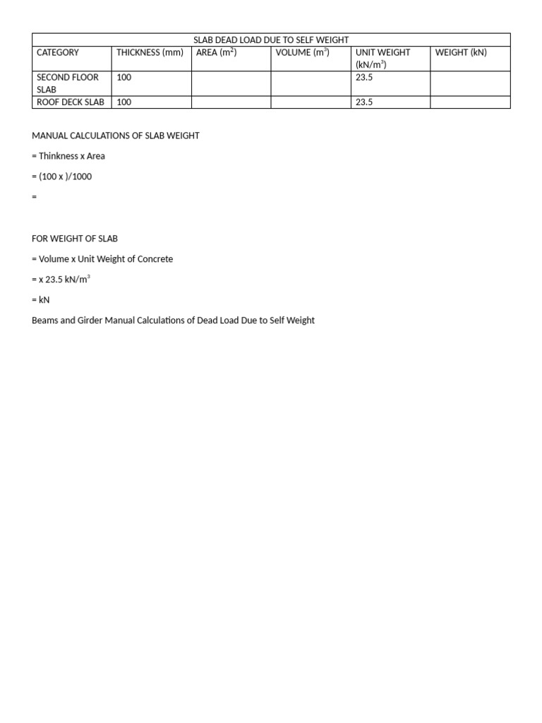 Calculating Slab Dead Load from Self Weight | PDF