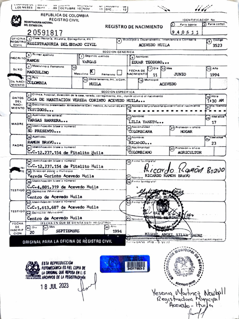 Registri de Nacimiento Eduar | PDF