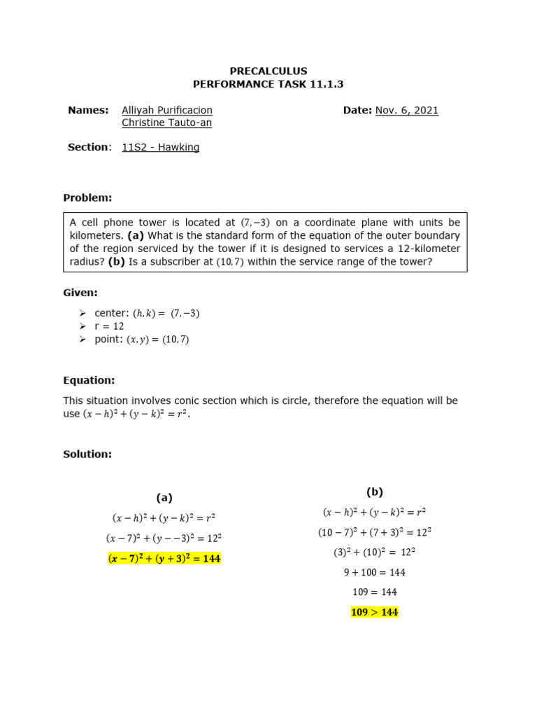 Precal (Q1 - PT3) - Tauto-An&Purificacion | PDF | Circle | Geometry