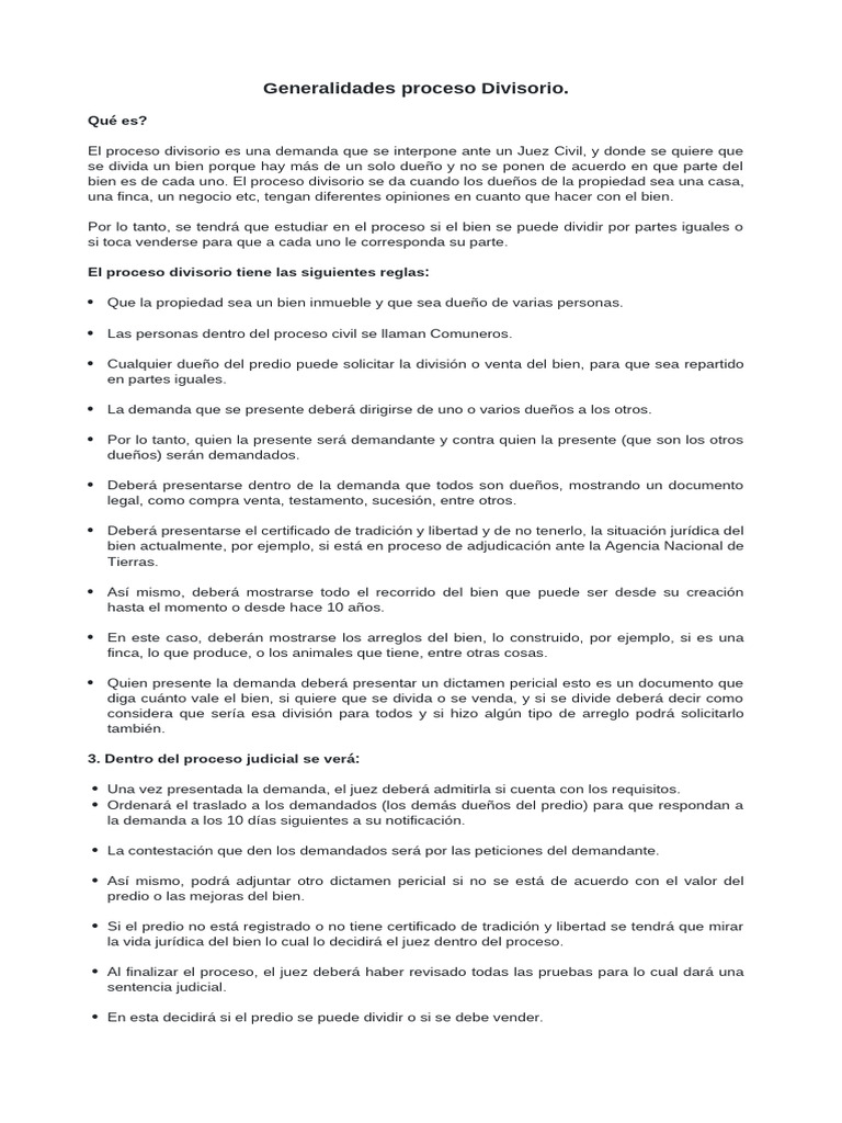Generalidades Proceso Divisorio | PDF | Demanda judicial | Juez