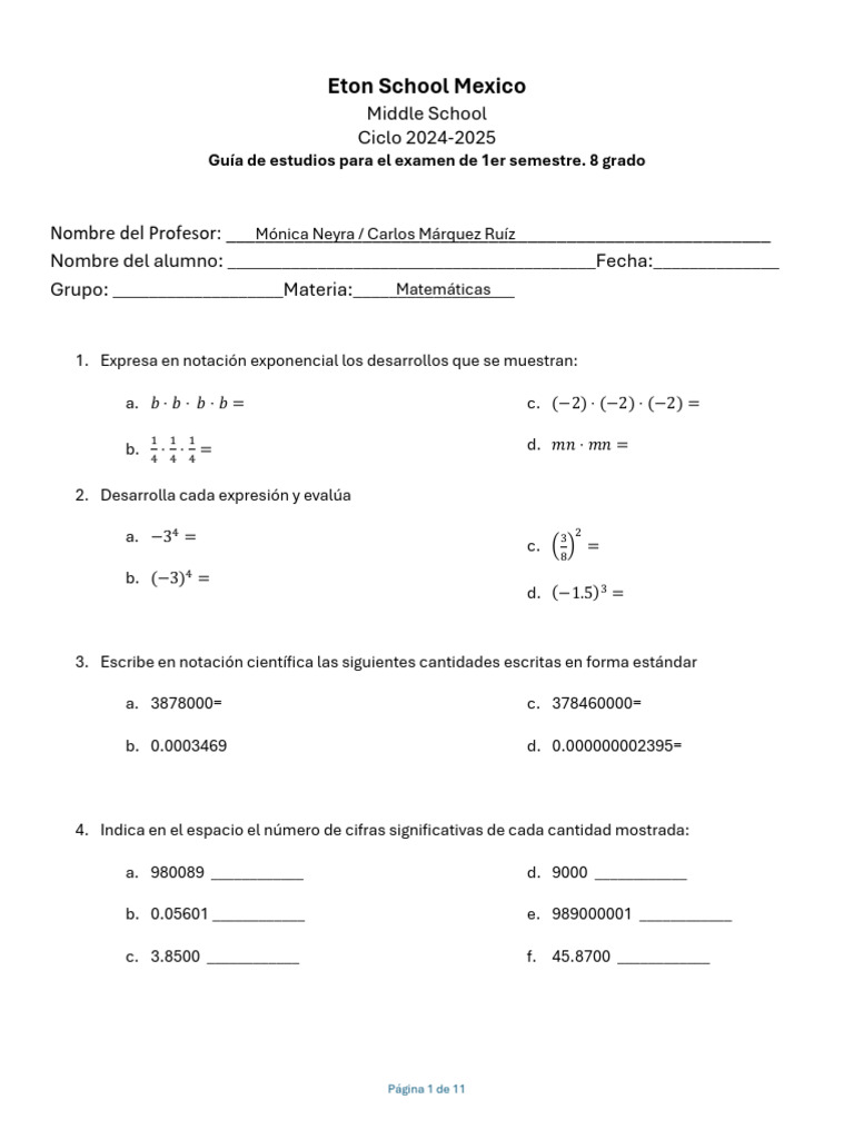 Guía S1 8th Grade | PDF | Ecuaciones | Matemáticas