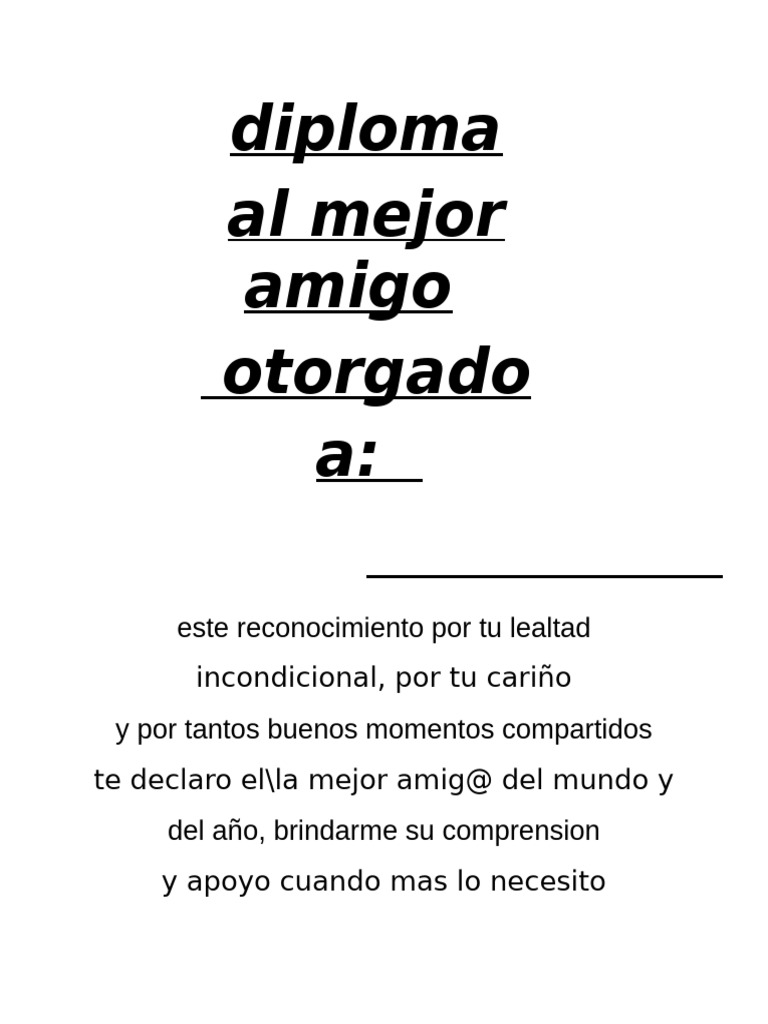 Diploma al Mejor Amigo del Año | PDF