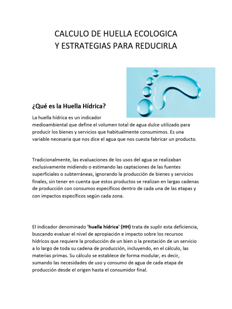 CALCULO DE HUELLA ECOLOGICA | PDF | Agua