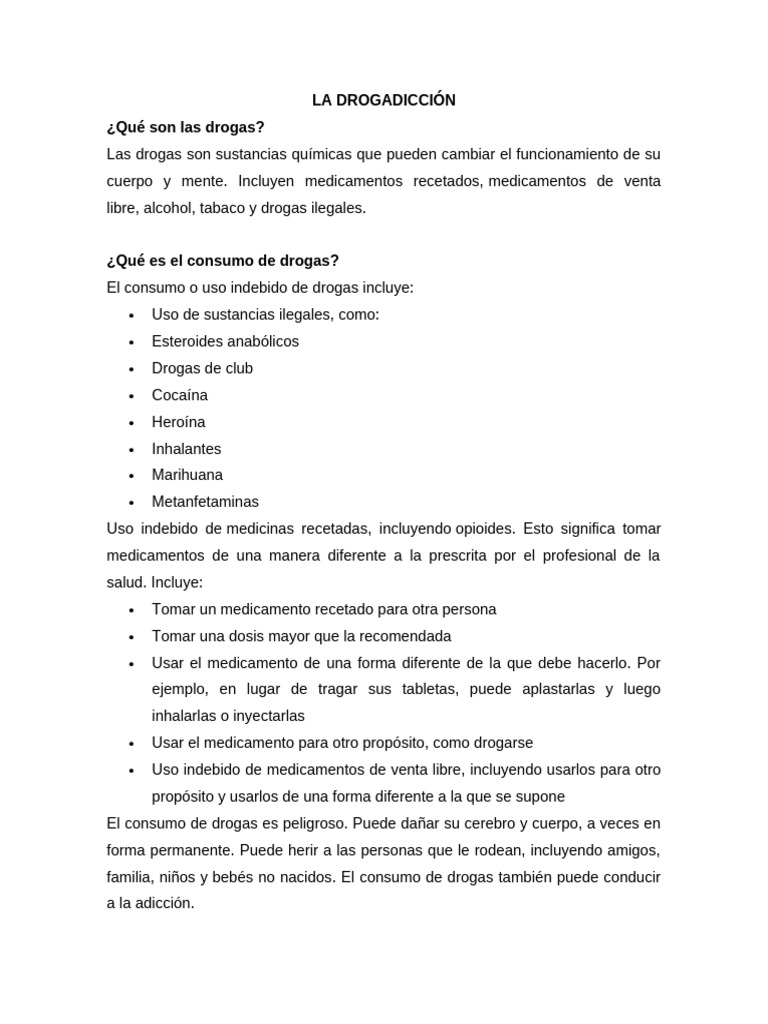 La Drogadicción | PDF | La dependencia de sustancias | Drogas