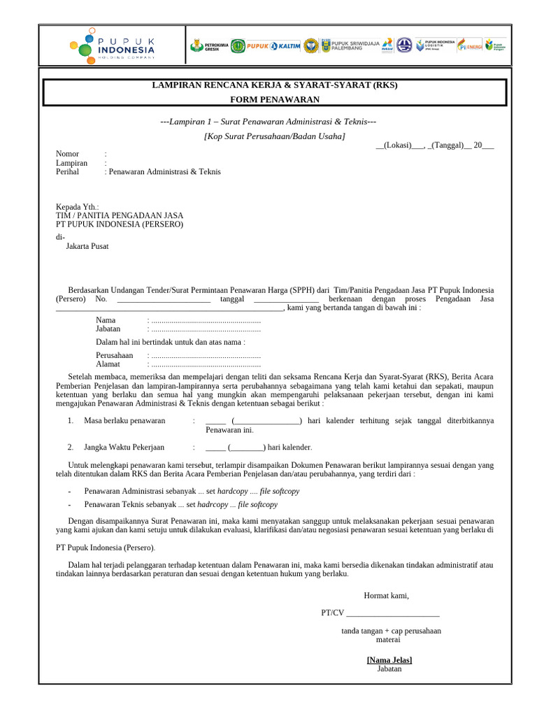 Lampiran_RKS_-_Contoh_Form_Penawaran_20241031023551 | PDF