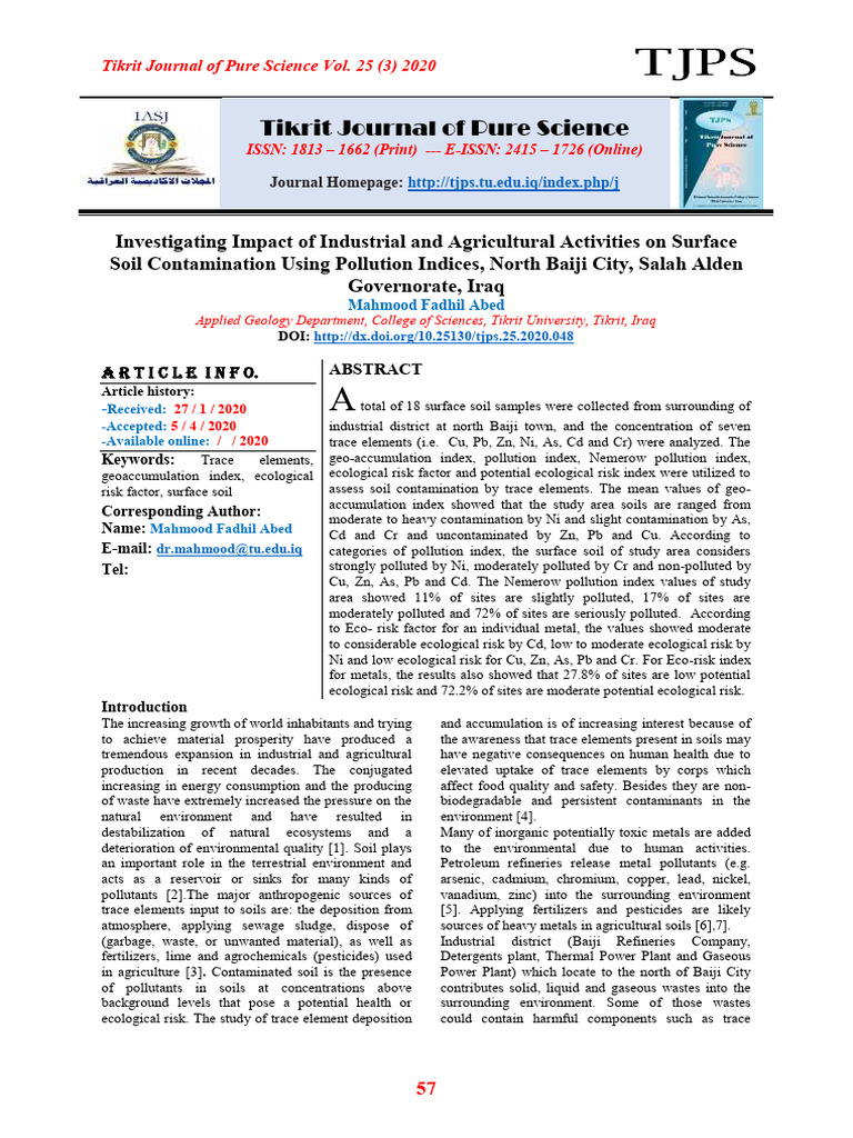 Investigating Impact of Industrial and Agricultural Activities On ...