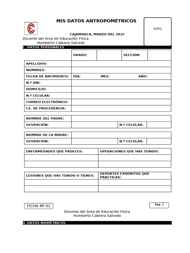 1 Ficha Mis Datos Antropometricos | PDF | Legumbres | Índice de masa corporal