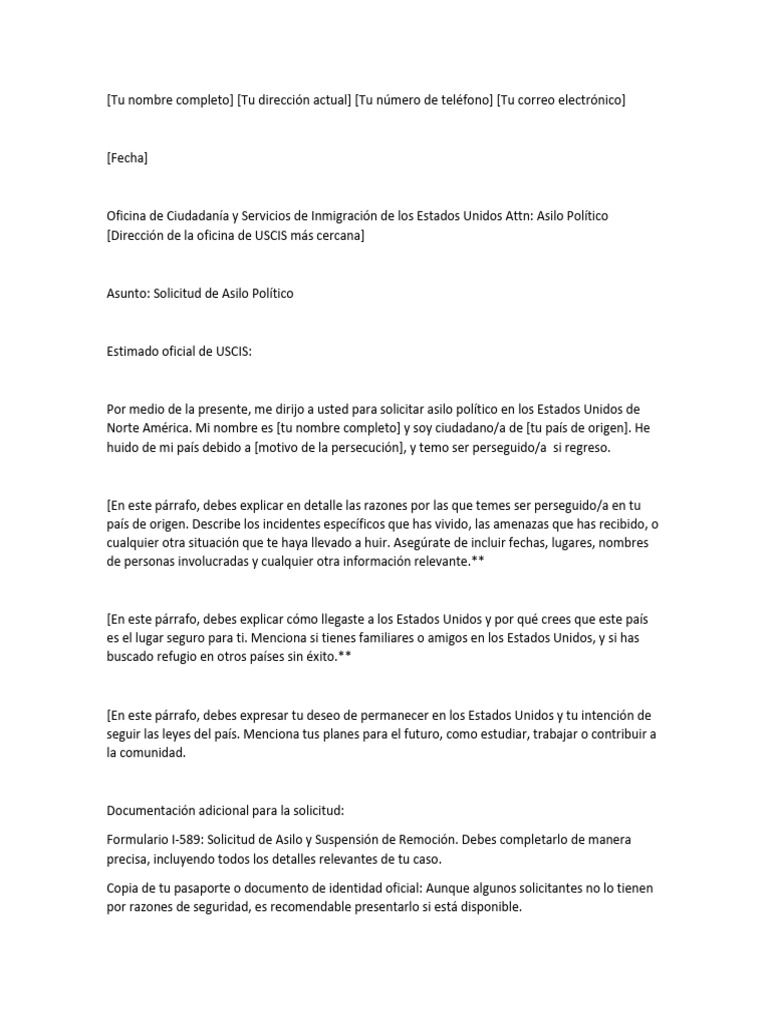 Modelo Carta Asilo Politico | PDF