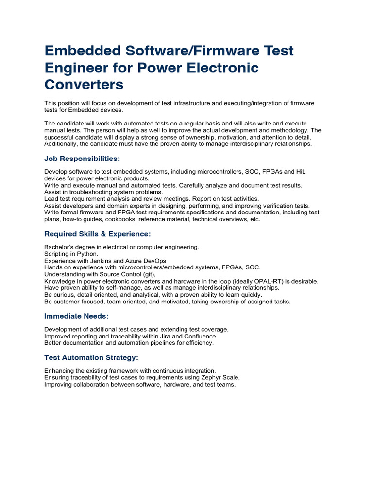 Embedded Software-Firmware Test Engineer | PDF