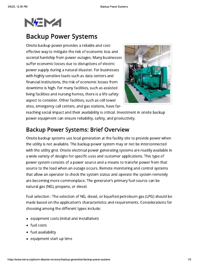Backup Power Systems | PDF