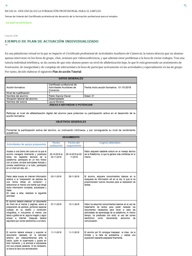 Ejemplo de Plan de Actuación Individualizado | PDF | Internet