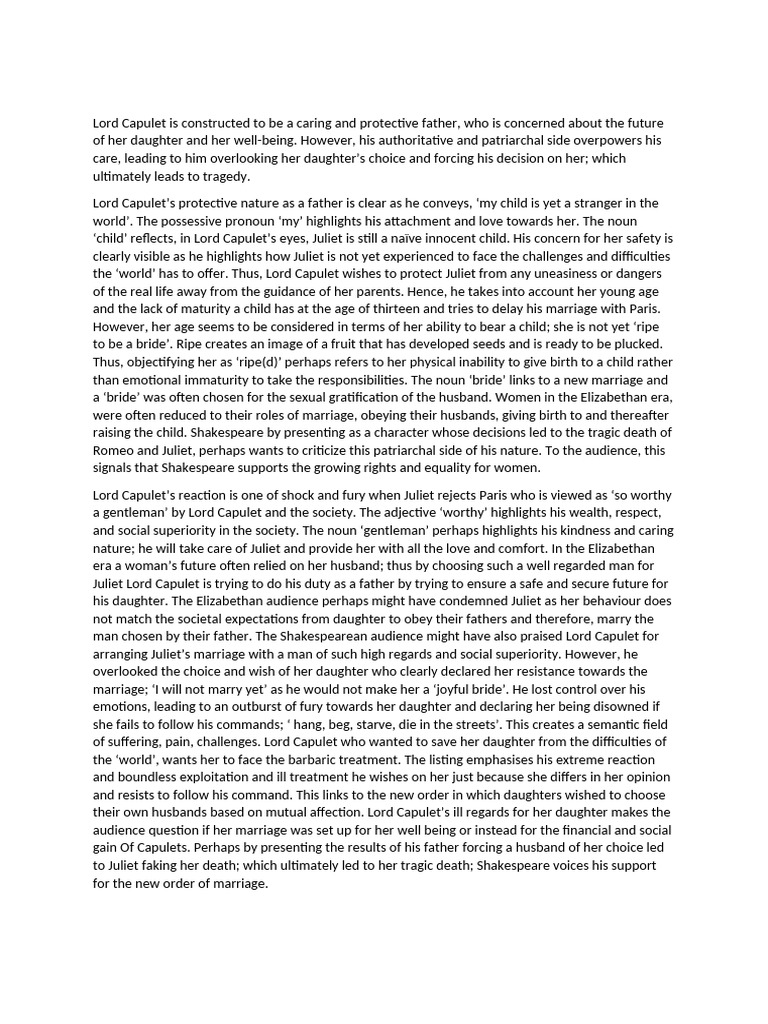 HW Lord Capulet | PDF | Characters In Romeo And Juliet | Juliet