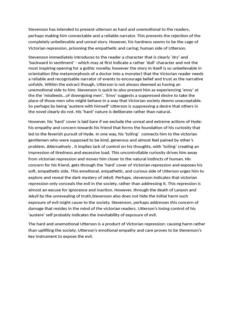 Utterson As Hard and Unemotional | PDF | Empathy | Psychology