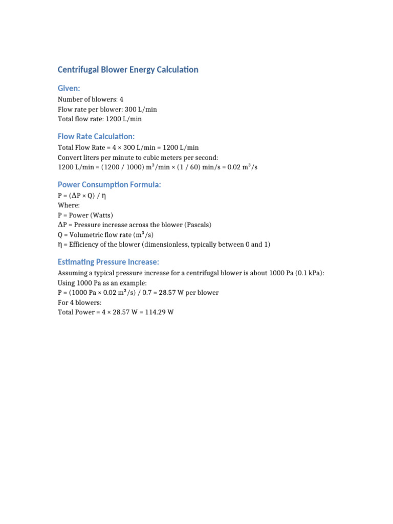Centrifugal Blower Energy Calculation | PDF