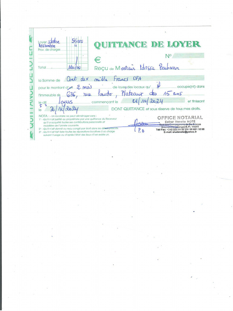 Quittance de Loyers Octobre Et Novembre 2024 2 | PDF