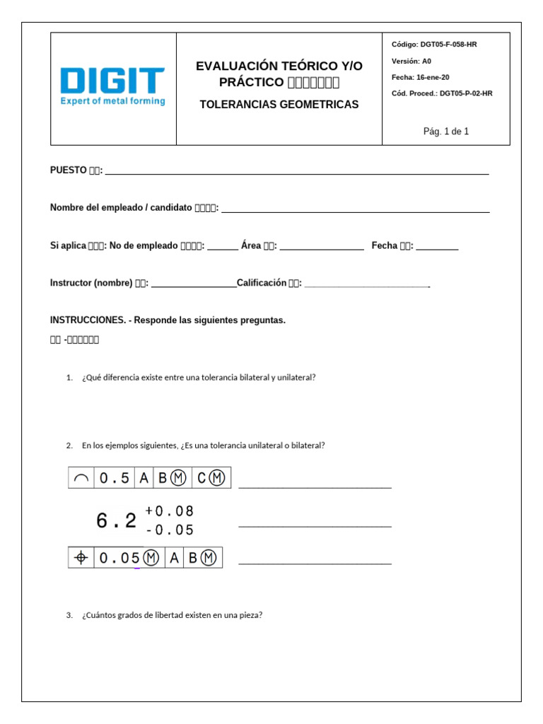 GD&T Examen 2ndo Cuadrante | PDF