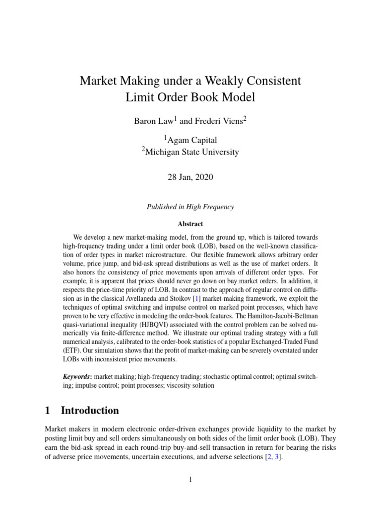 Market Making Under a Weakly Consistent Limit Order Book | PDF | Market ...