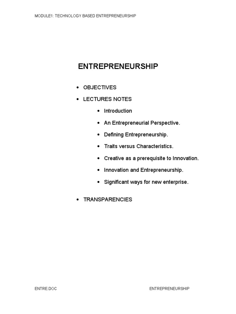 Entrepreneurship: Module1: Technology Based Entrepreneurship | PDF | Entrepreneurship | Creativity