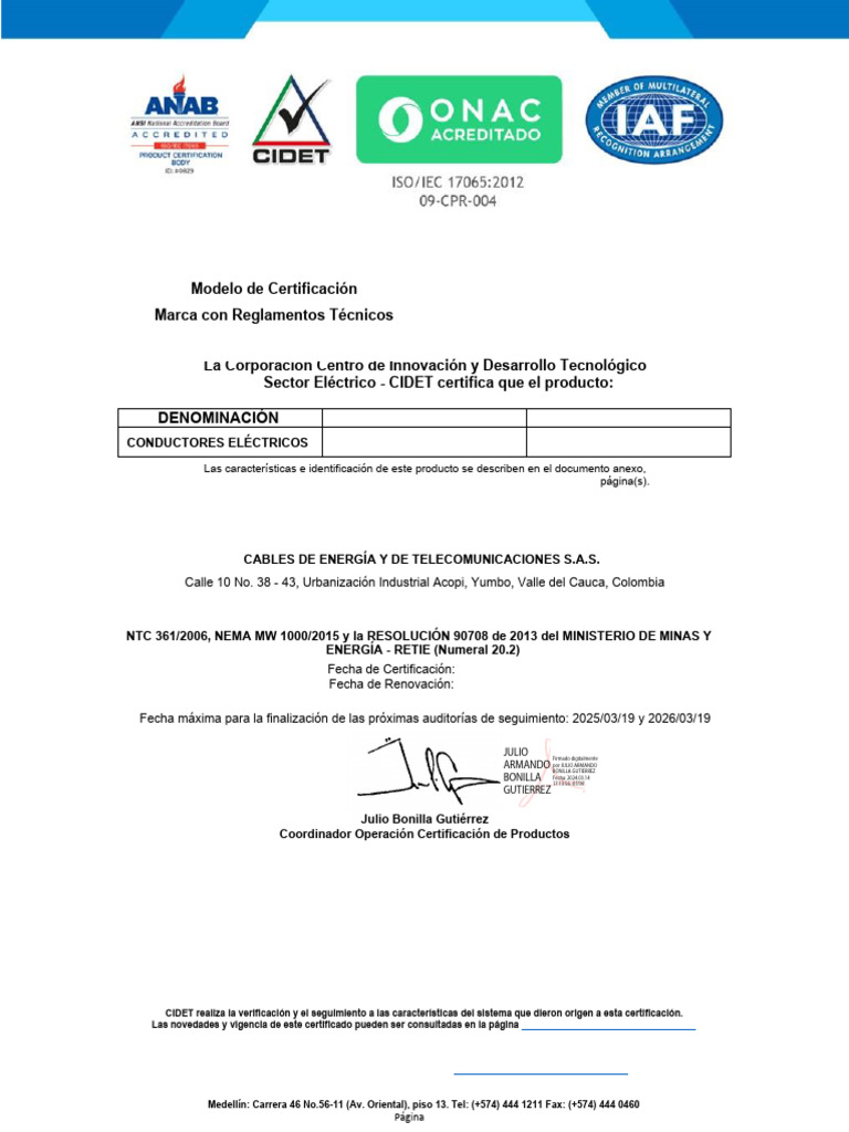 Certificado 07757 - Alambres y Platinas - Magnekon | PDF | Electricidad