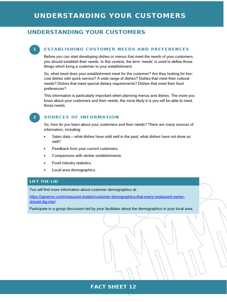 Understanding Customer Needs for Menus | PDF