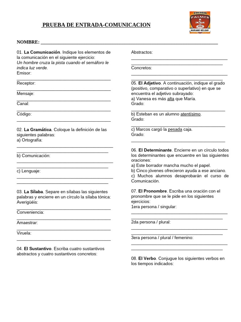 Pruba Diagnóstico-Preacademia-Comunicacion | PDF | Adjetivo | Sustantivo