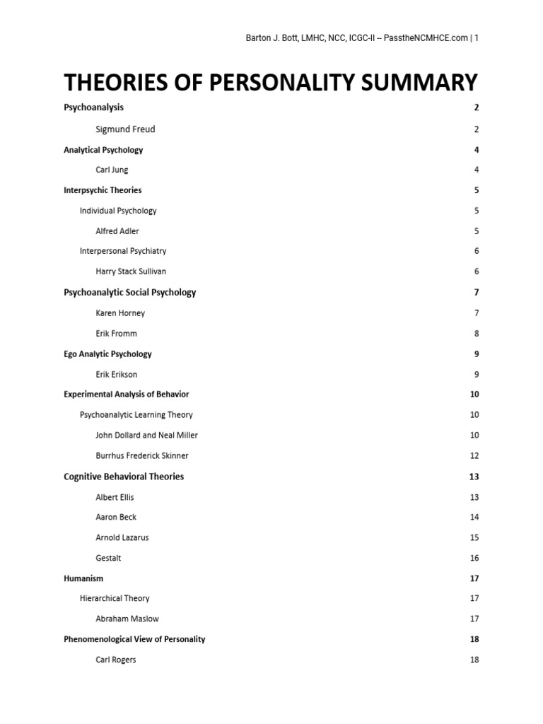 Summary of Personality Theories | PDF | Rational Emotive Behavior ...