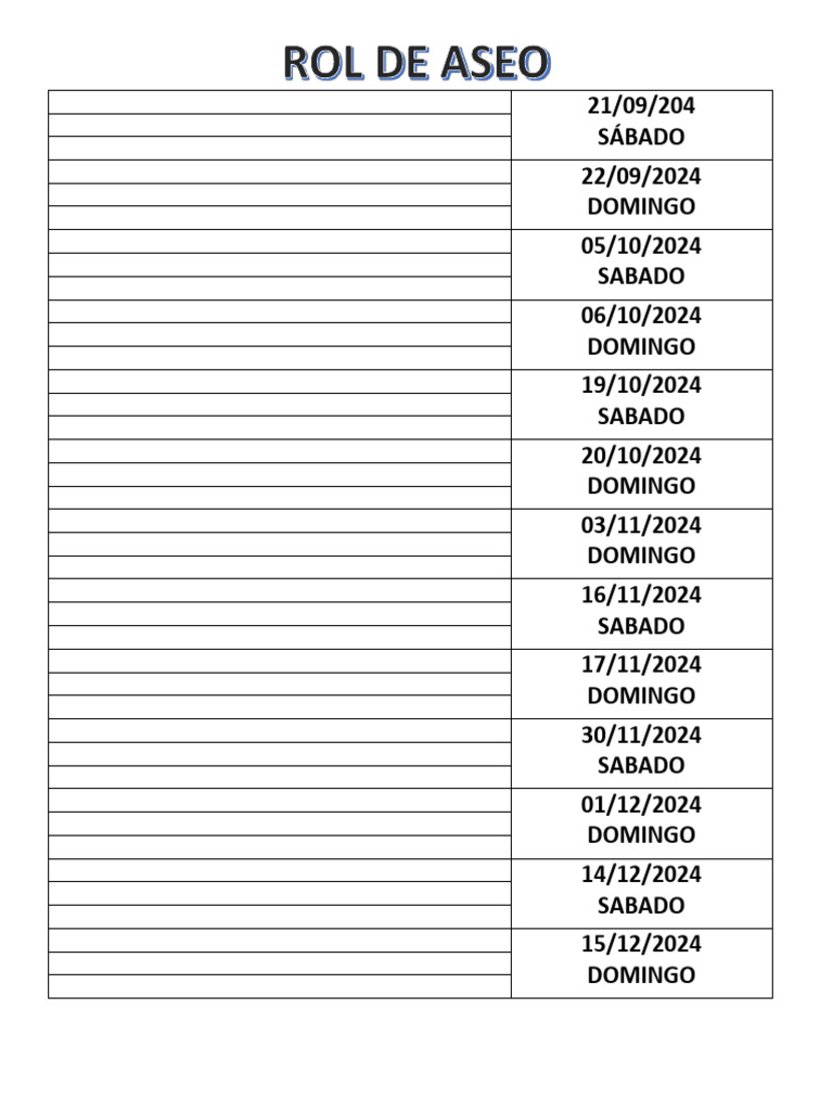 Rol de Aseo | PDF