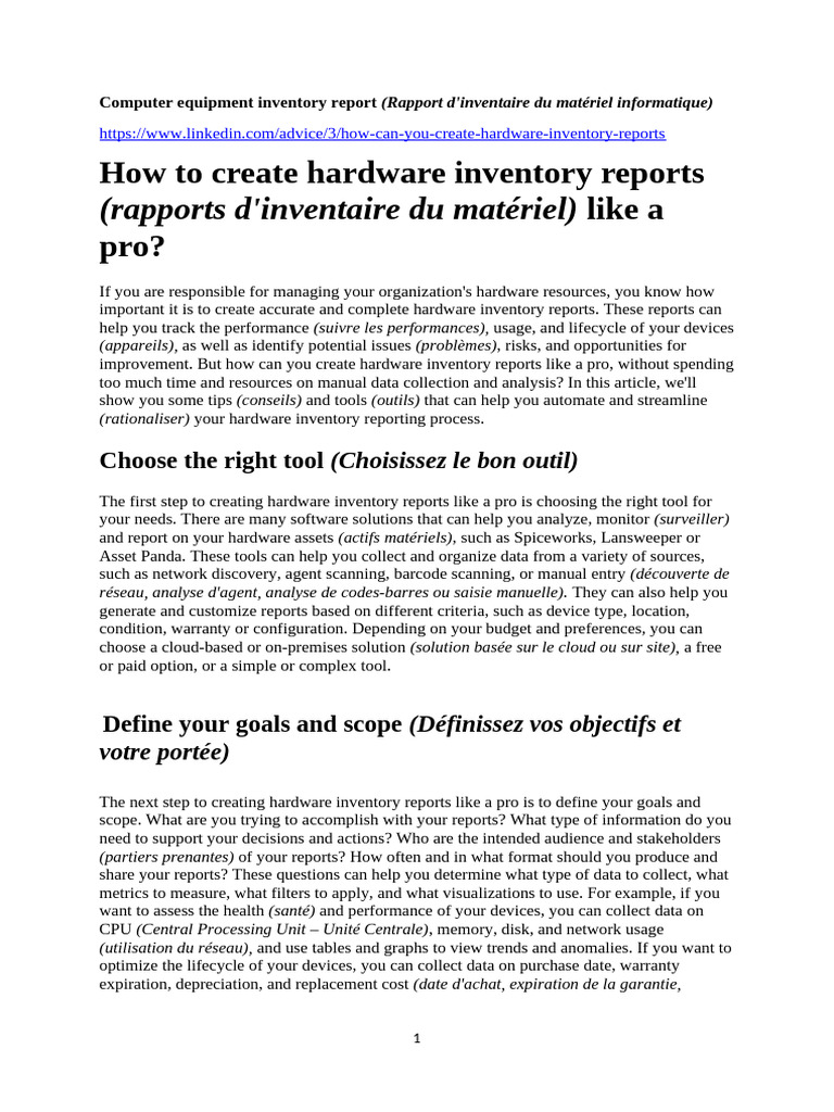 Computer Equipment Inventory Report | PDF | Computer Hardware | Inventory
